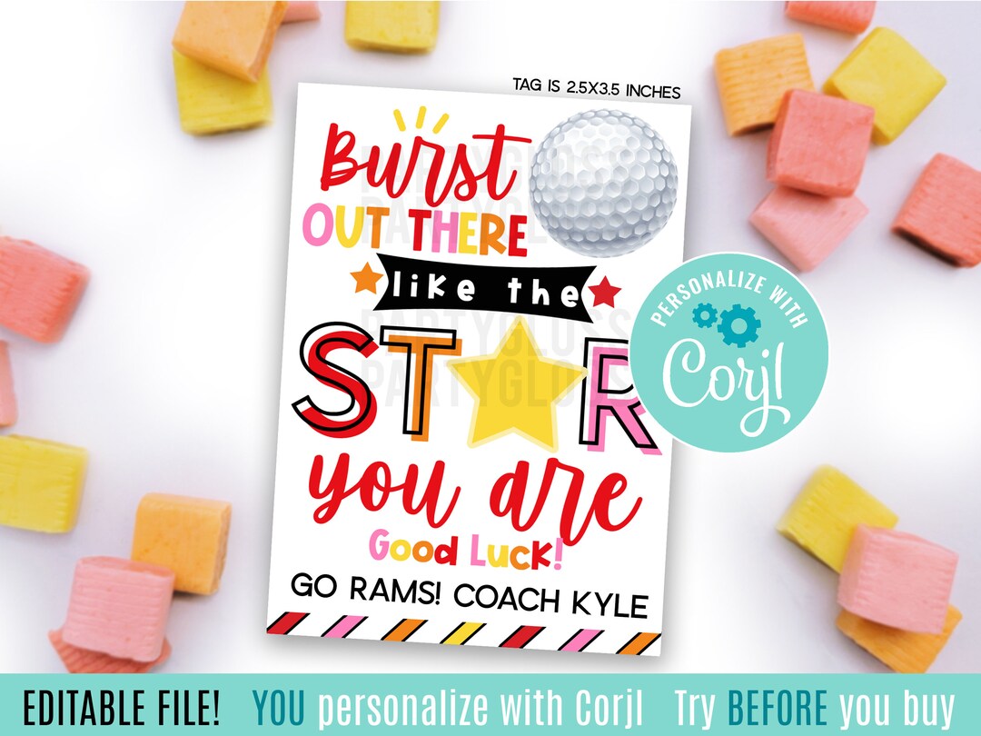 Editable Golf Star Printable Tags Burst Out There Like the Star You Are ...