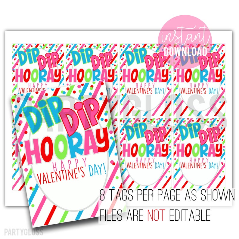Valentine's Day Printable Tag Dip Dip Hooray Valentine - Etsy