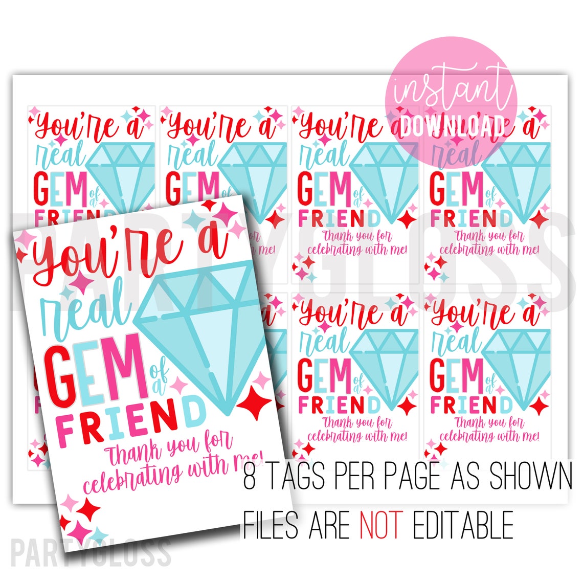 Gem of a Friend Printable Party Favor Tags Gem Ring Tag - Etsy