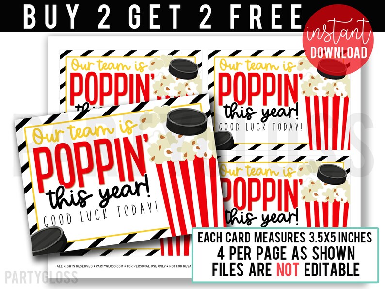 Hockey Team Good Luck Printable Tag | Microwave Popcorn Card | Hockey ...
