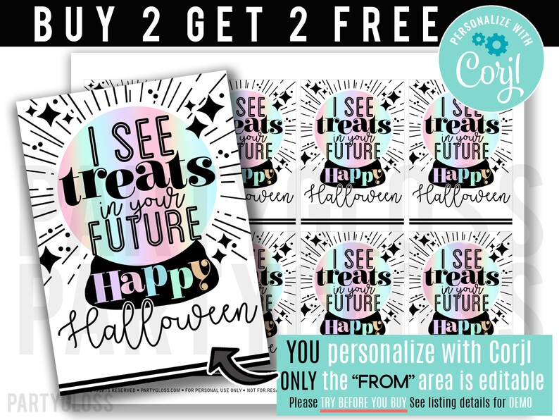 Editable Halloween Candy Crystal Ball Printable Gift Tags, I See Treats ...