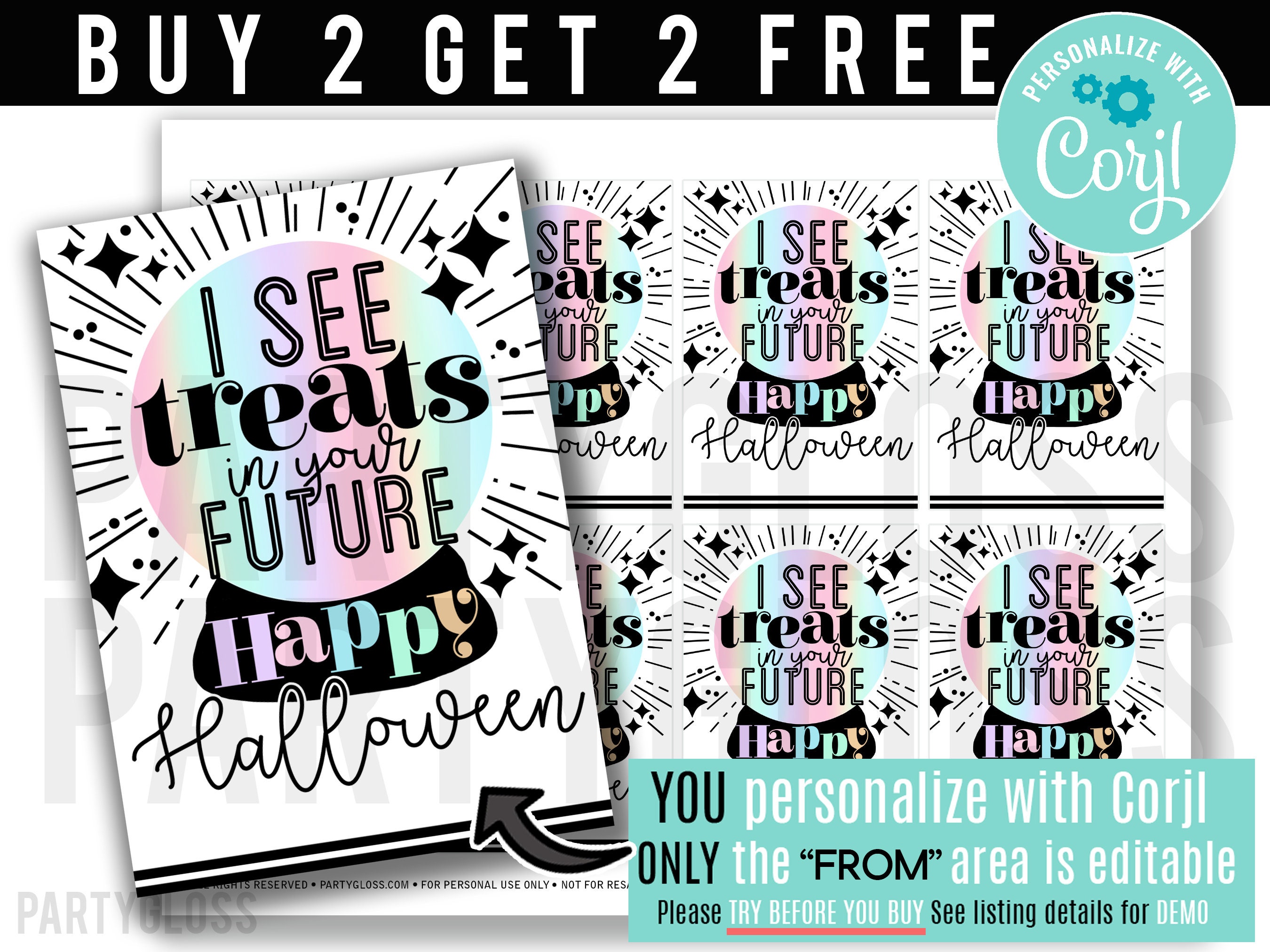 Editable Halloween Candy Crystal Ball Printable Gift Tags, I See Treats ...