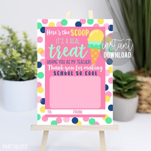 End of the Year Teacher Printable Gift Card Holder Ice Cream - Etsy