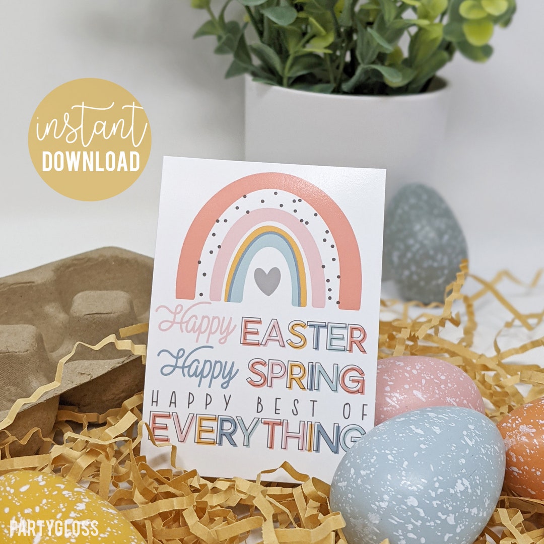 Happy Easter Printable Tags, Happy Spring, Boho Rainbow Modern Neutral ...