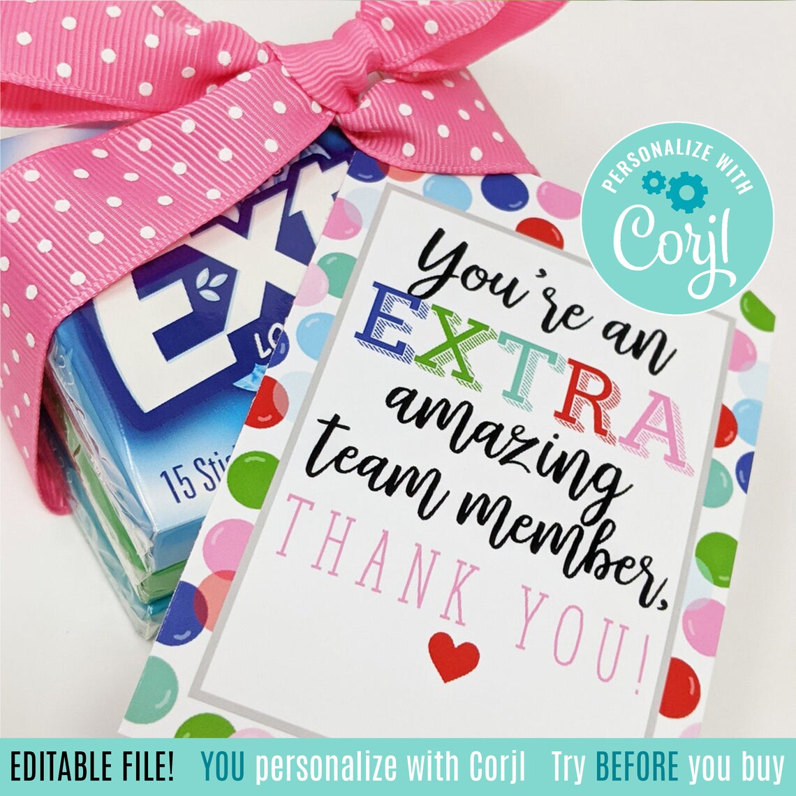 Editable Team Appreciation Printable Tag Gum Tags Extra - Etsy
