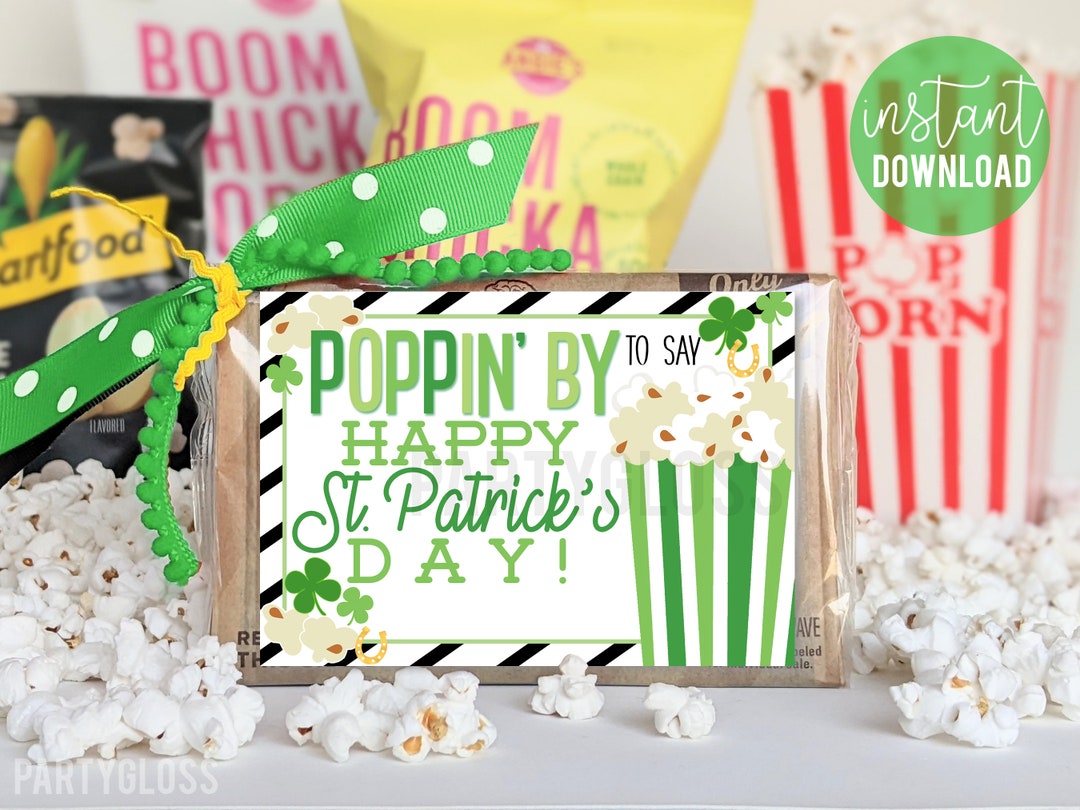 Happy St. Patrick's Day Popcorn Printable Tags, Microwave Popcorn Card ...