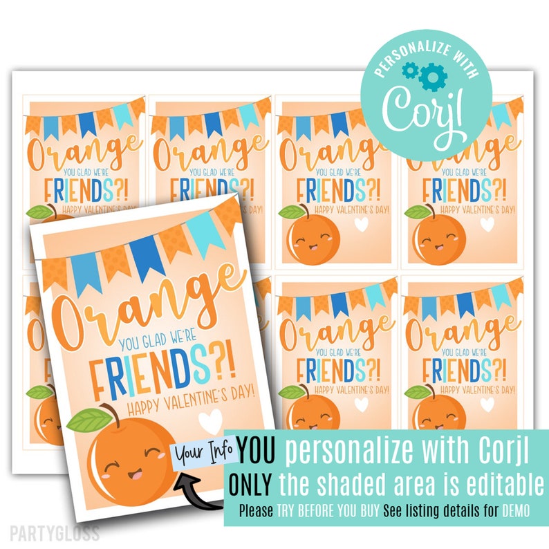 Editable Orange Valentine's Day Printable Tags Cuties - Etsy