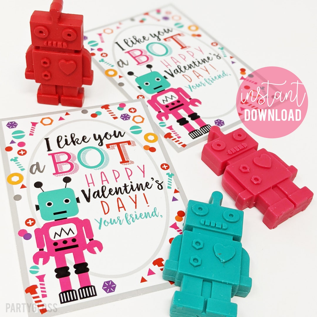 Robot Girl Valentine&#039;s Day Printable Tags Like You A Bot Class Team ...