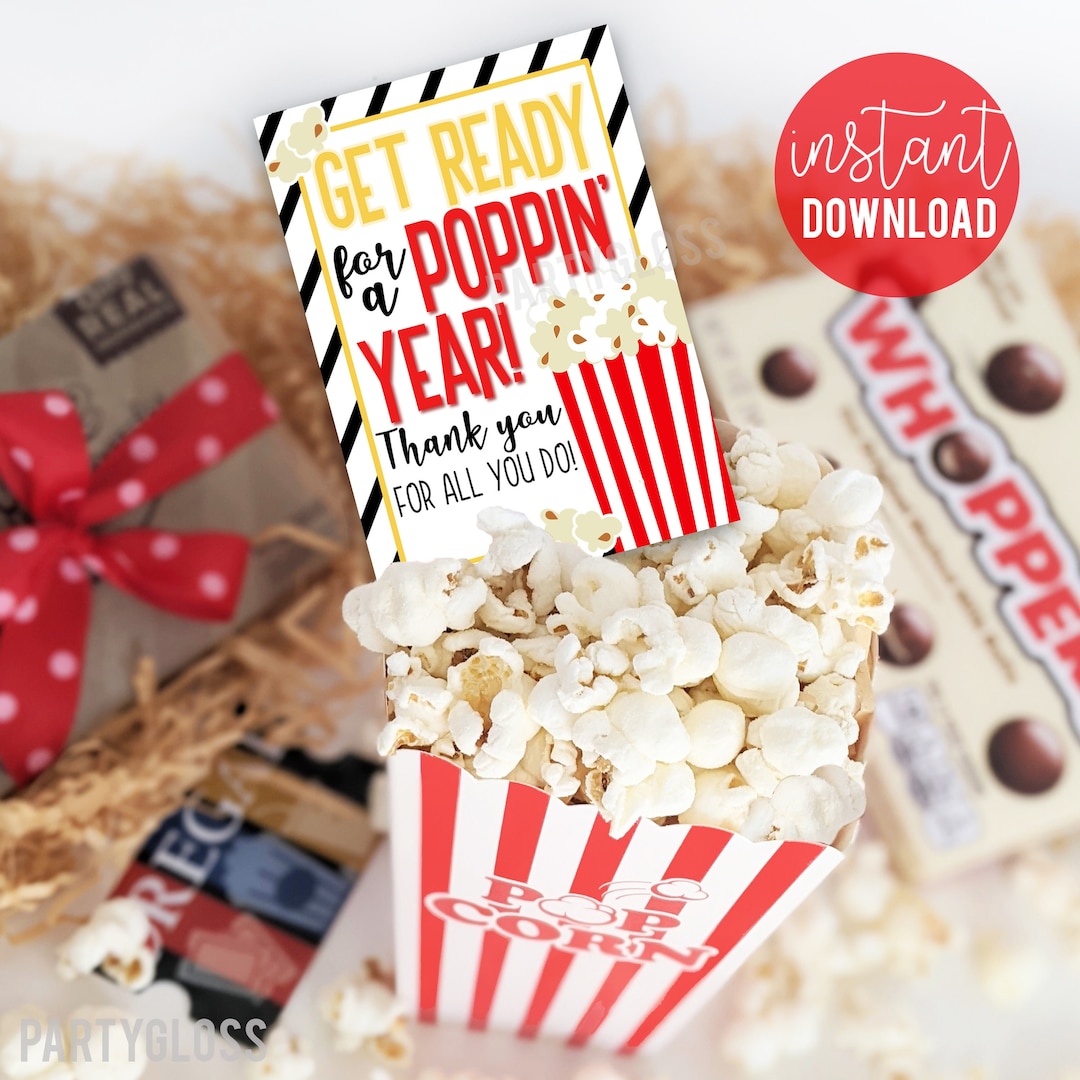 Get Ready for A Poppin' Year Printable Gift Tags, New Years Popcorn Tag ...