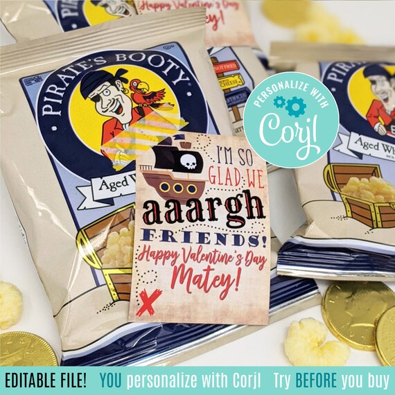Editable Pirate Valentine's Day Printable Tag Pirate | Etsy