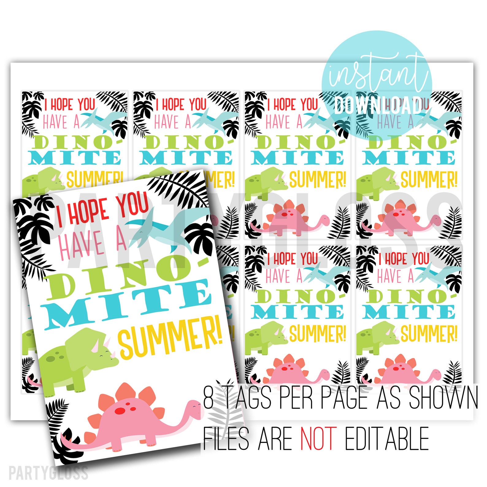 Dinomite Summer Printable Tag Teacher Appreciation End of Year Student ...