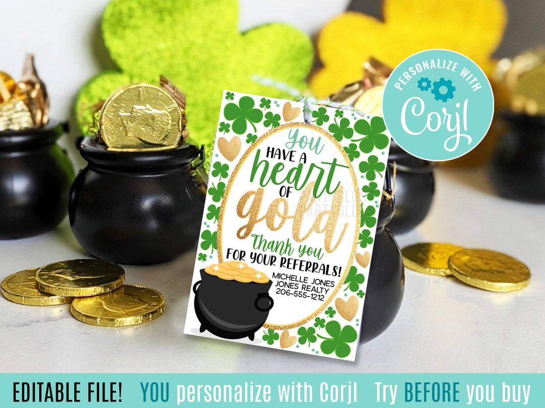 Editable St. Patrick's Day Referral Printable Tags, Client Customer ...