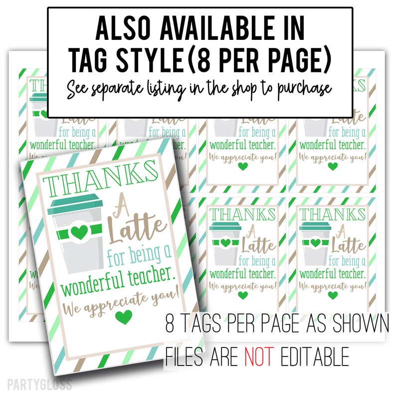 Thanks A Latte Printable Sign Coffee Appreciation Coffee | Etsy