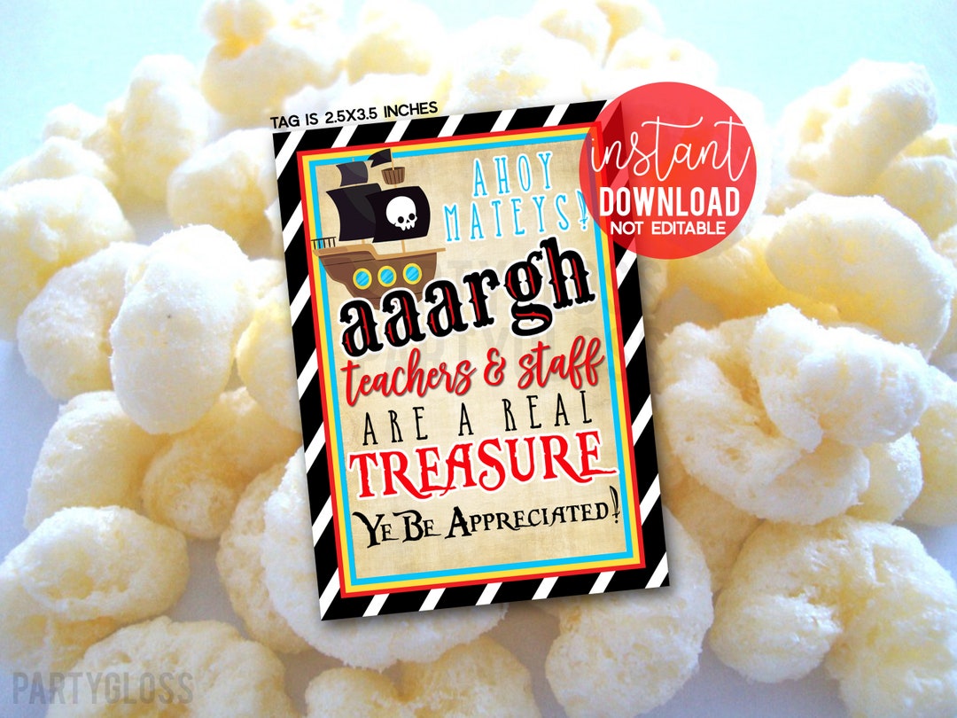 Pirate Themed Teacher Appreciation Printable Gift Tags, Booty Snack ...
