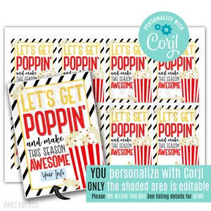Editable Popcorn Sports Team Printable Gift Tags Let's Get Poppin ...
