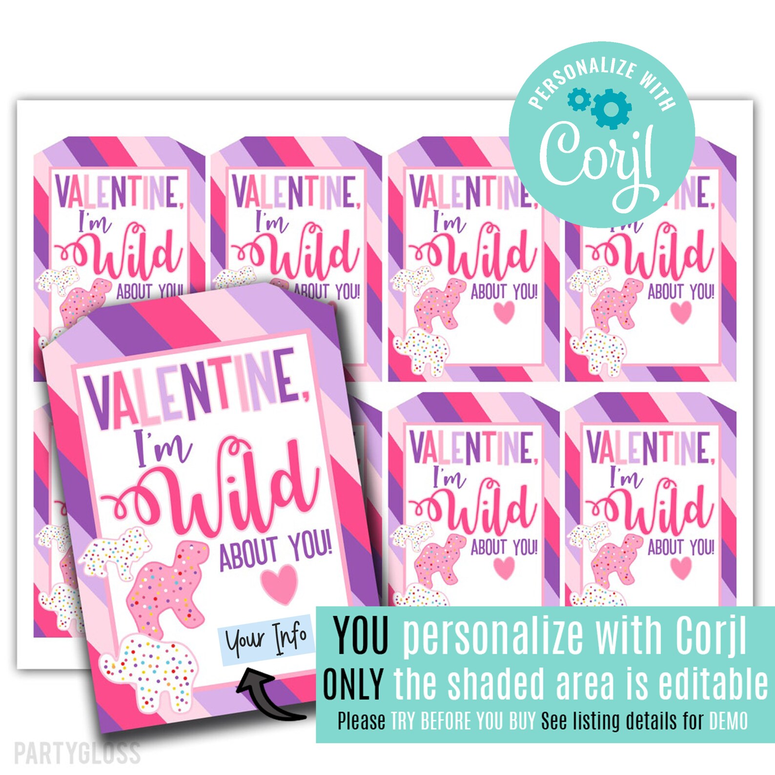 Editable Animal Cookie Valentine's Day Printable Tags - Etsy