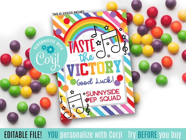 Editable Music Taste the Victory Printable Gift Tags Good Luck Choir ...