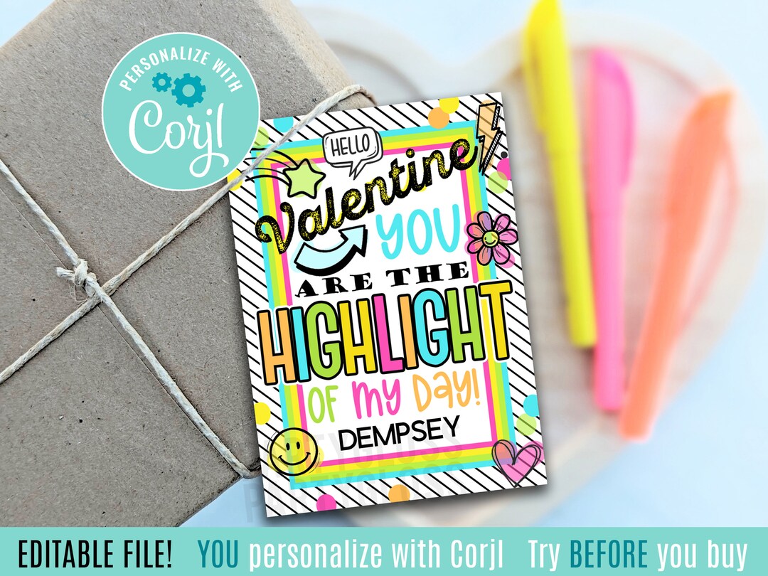 Editable Valentine's Day Printable Tags Neon Highlighter Valentine ...