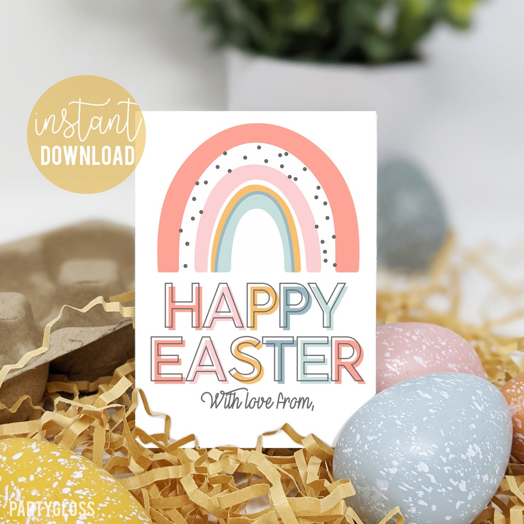 Happy Easter Printable Tags, Boho Rainbow Easter, Modern Neutral Gift ...