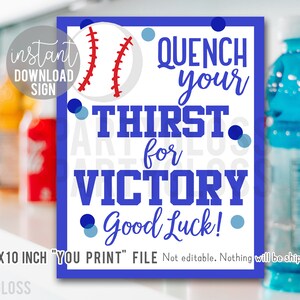 Blue Baseball Good Luck Printable Tags, Quench Your Thirst for Victory ...