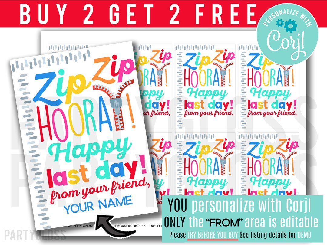 Editable Zip Bracelet End of the Year Printable Tags Non Food Zip Zip ...