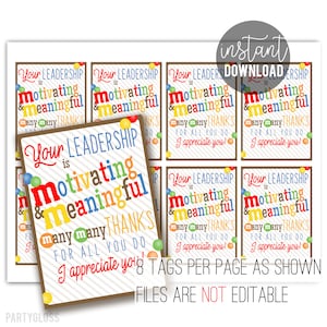 Leadership Appreciation Printable Gift Tags, School Principal Thank You ...
