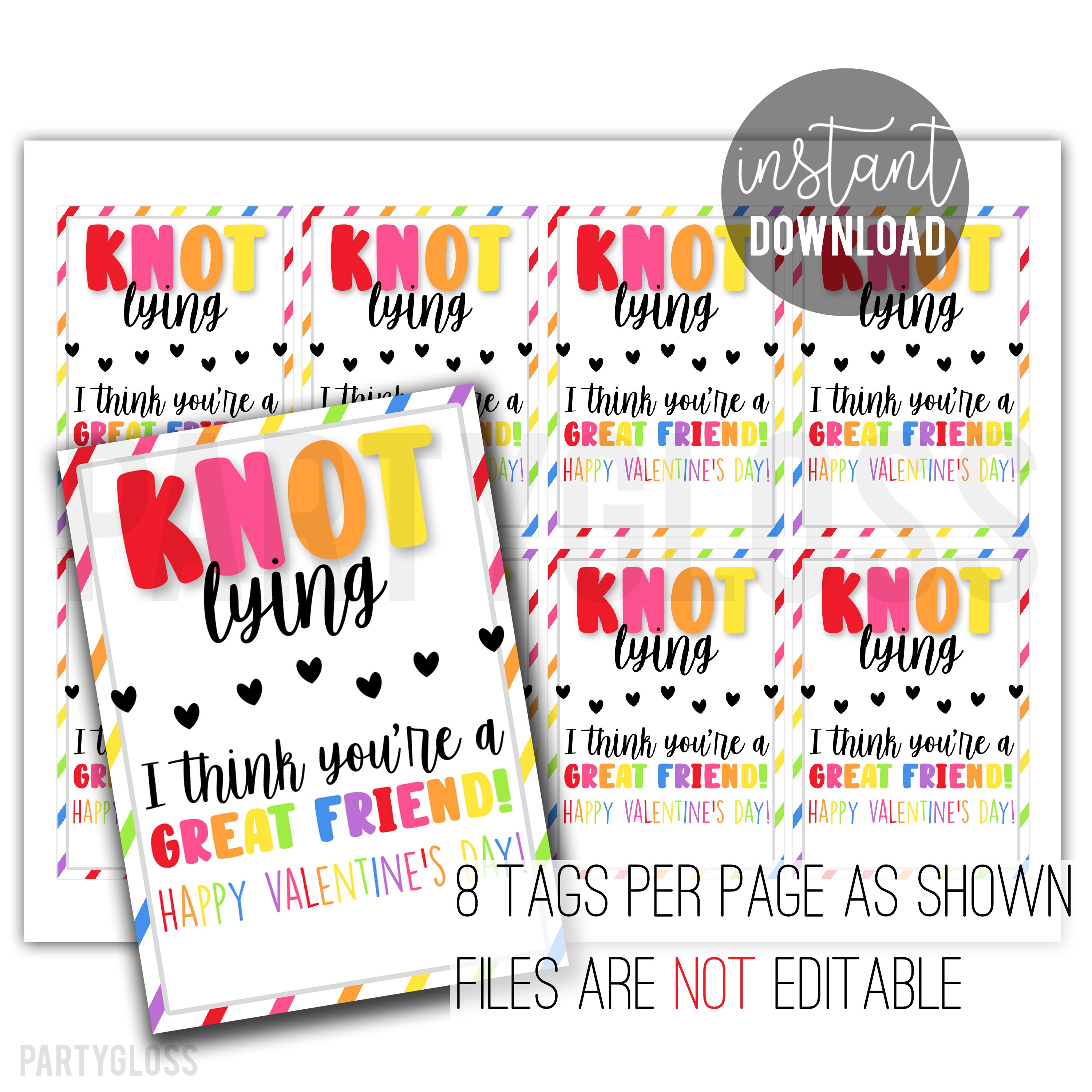 Valentine's Day Printable Bracelet Tag Knot Lying Valentine Non Food ...