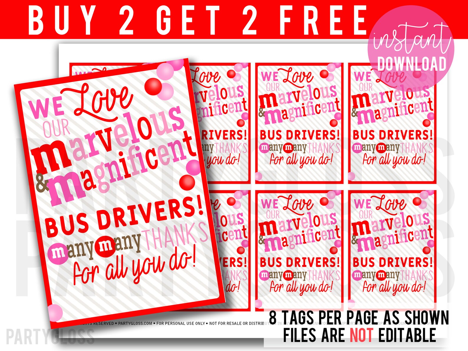 Valentine's Day Bus Driver Appreciation Tag, Printable School Staff ...
