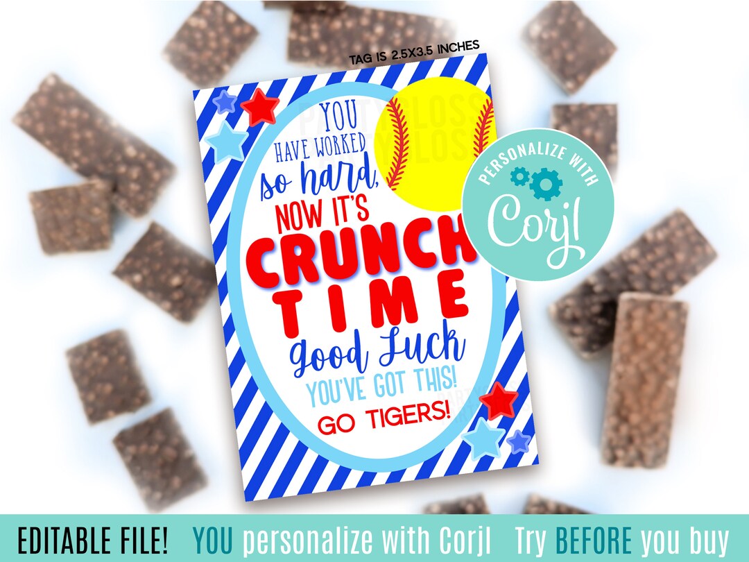 Editable Softball Crunch Time Good Luck Printable Gift Tags, Chocolate ...