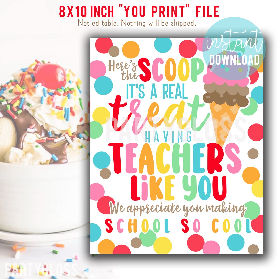 Ice Cream Sundae Teacher Appreciation 8x10 Printable Sign Teachers ...