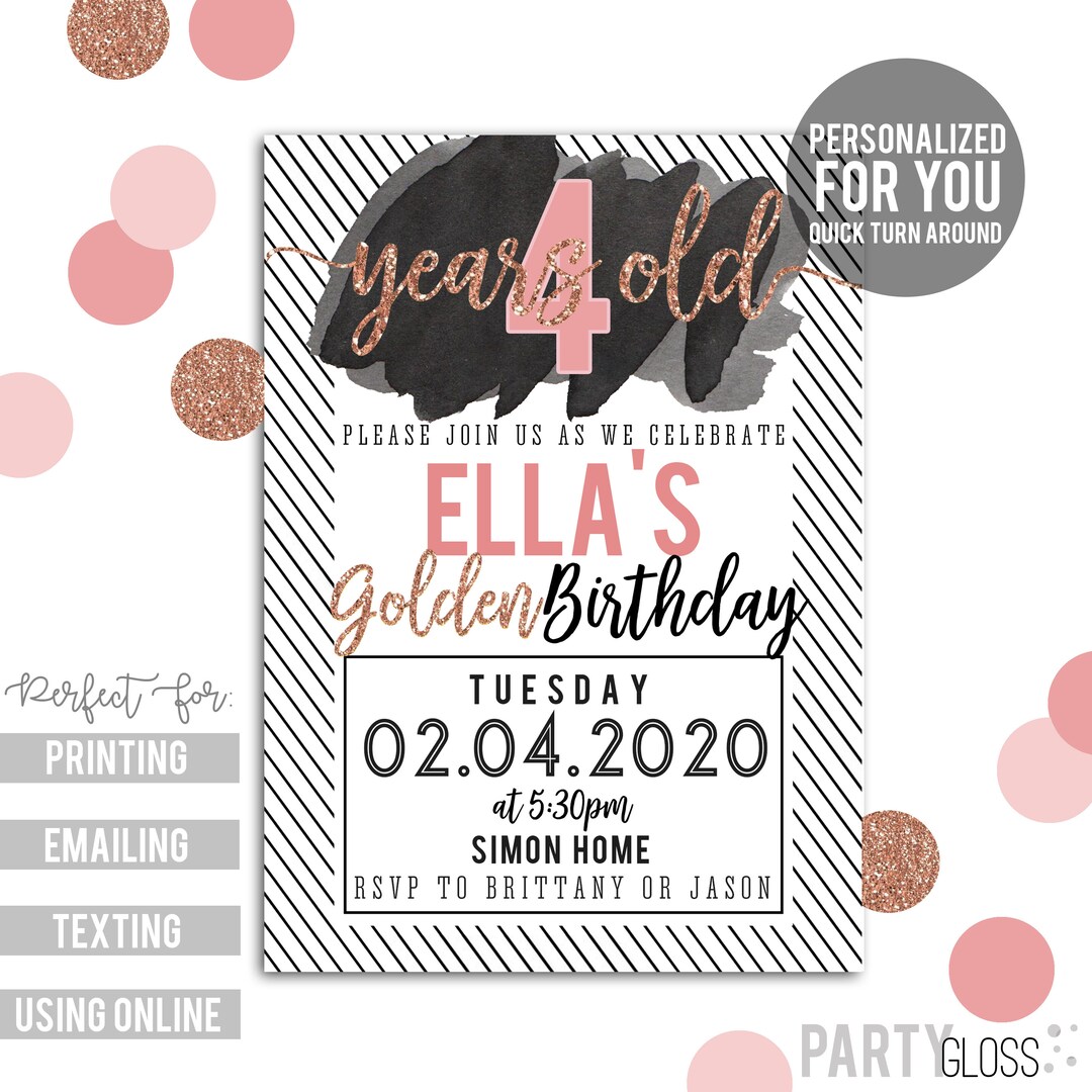 Rose Gold Golden Birthday Invitation - Rose Gold Printable | Gold ...