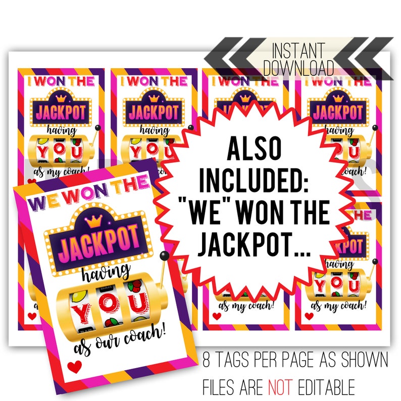Coach Appreciation Printable Gift Tags, I Won the Jackpot Having You as ...