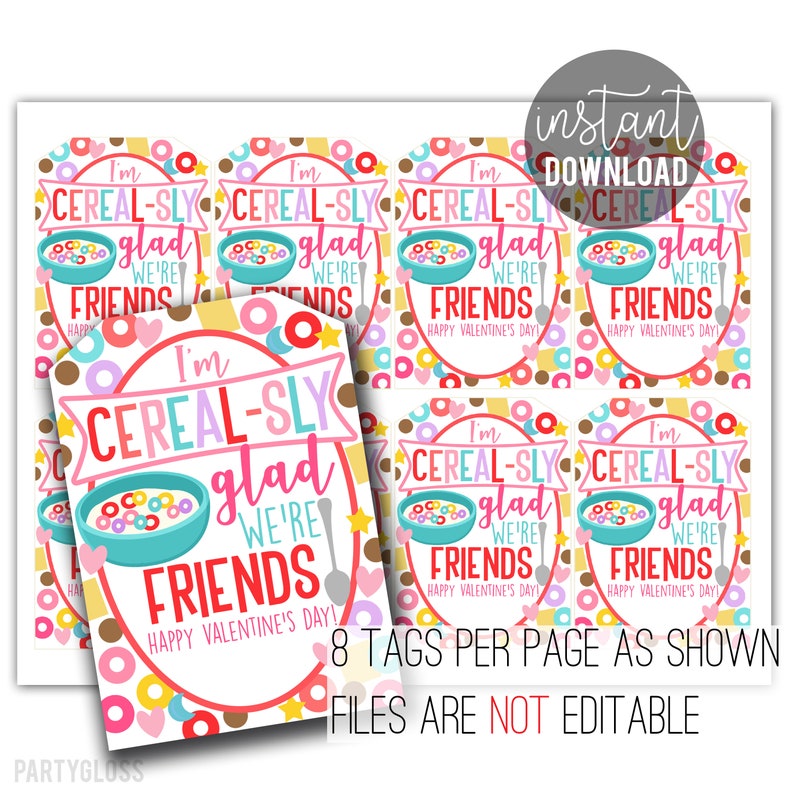 Valentine's Day Cereal Box Printable Gift Tags, Cereal-sly Glad We're ...