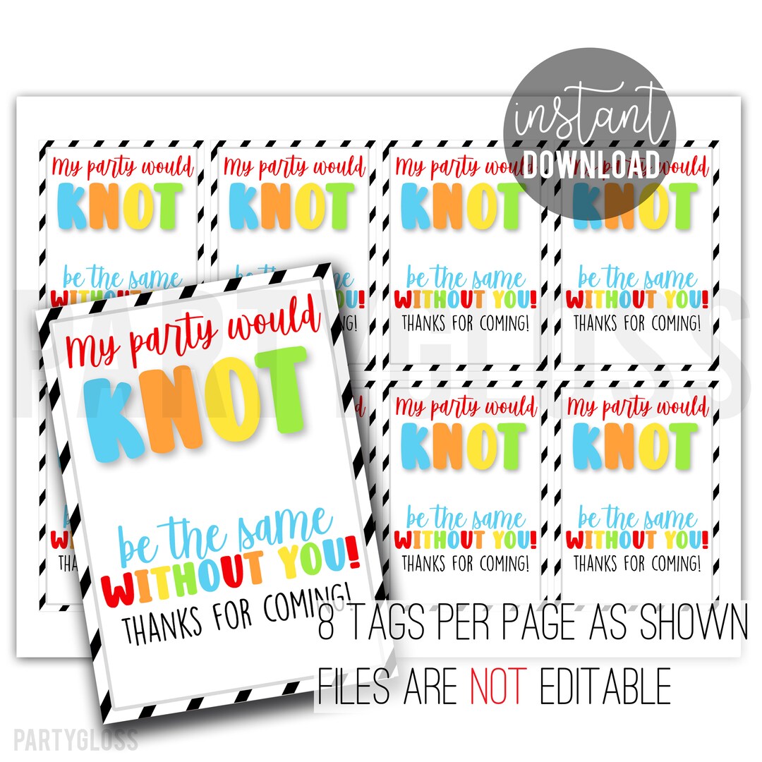 Knot Bracelet Party Favor Printable Tag | Party Favor Tag | Birthday ...