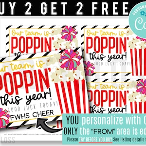 Editable Cheer Appreciation Popcorn Printable Gift Tags, Good Luck ...
