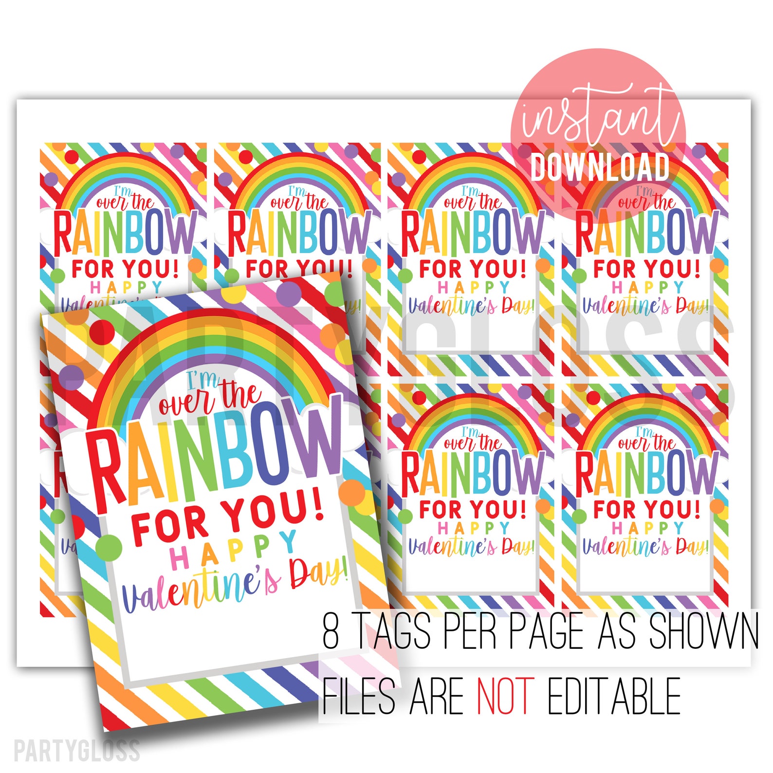 Rainbow Valentine's Day Printable Tags Over the Rainbow - Etsy