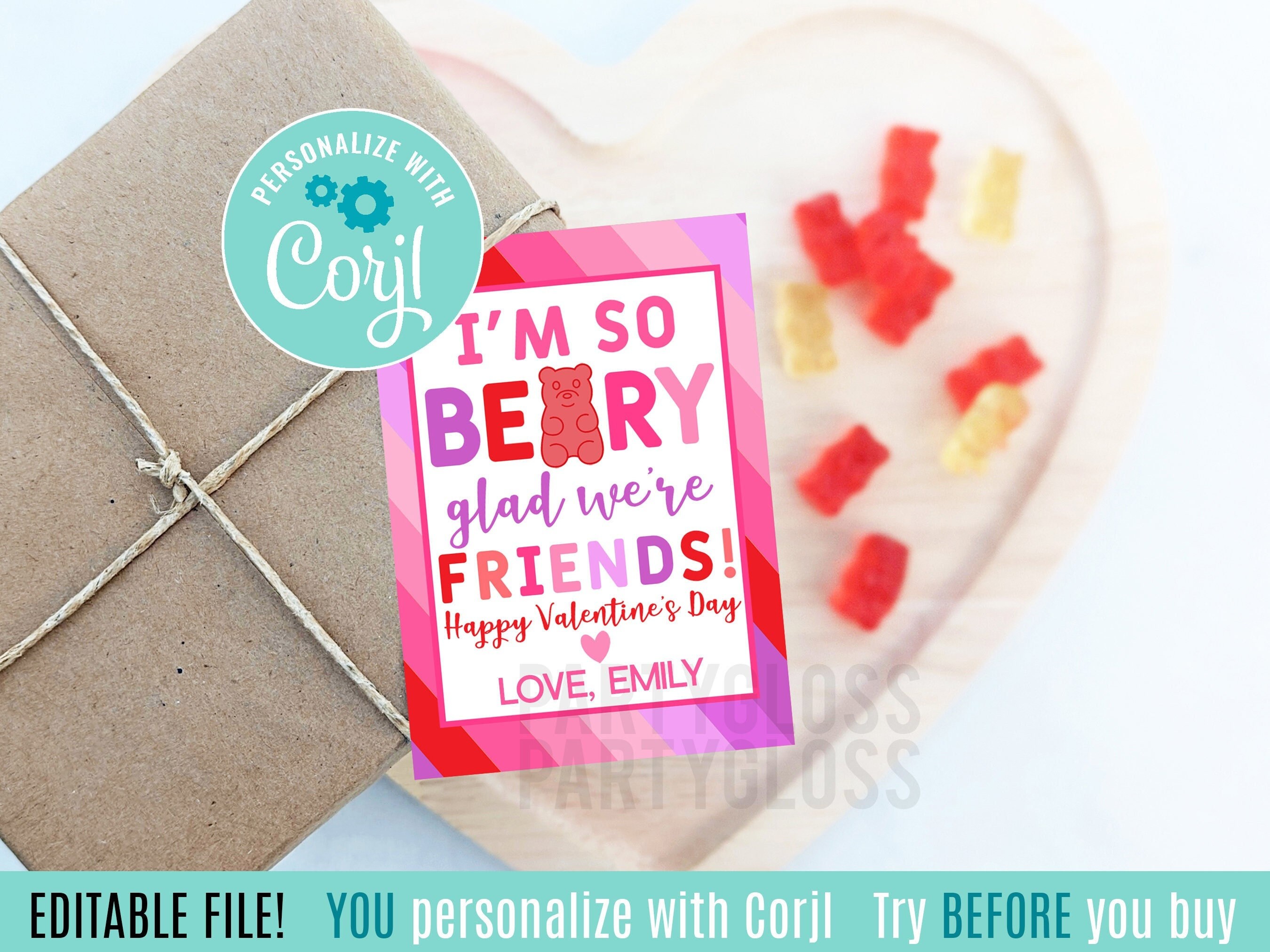 Editable Gummy Bear Valentine's Day Printable Tags, Valentine Tag Class ...
