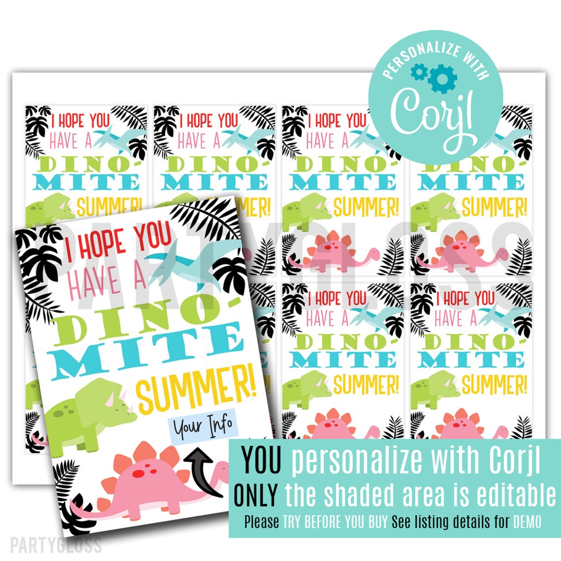Editable Dinomite Summer Printable Tag Teacher Appreciation | Etsy