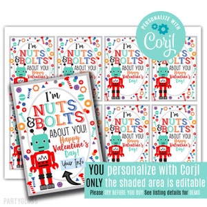 Editable Robot Valentine's Day Printable Tags Nuts & Bolts About You ...