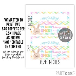 S'mores Peeps Printable Bag Toppers, Happy Easter Bunny Zip Label No ...