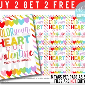 Rainbow Crayon Valentine's Day Printable Tags, Color Your Heart Out ...