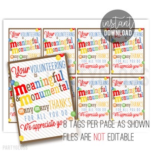 Volunteer Appreciation Printable Gift Tags, Parent Volunteers Team ...