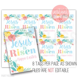 Jesus is Risen Printable Easter Tags Modern Christian Gift Tag Church ...