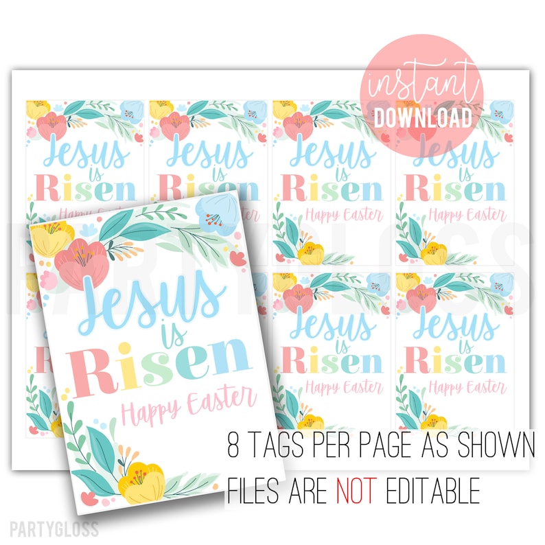 Jesus is Risen Printable Easter Tags Modern Christian Gift Tag Church ...