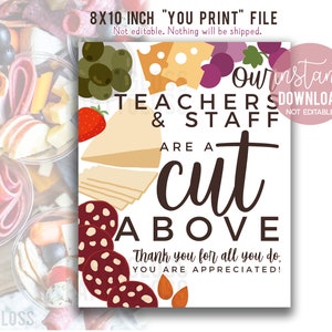 Teacher Appreciation Charcuterie Printable 8x10 Sign, Teachers and ...