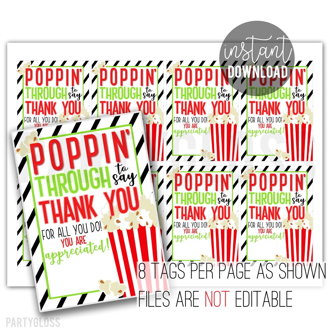 Popcorn Appreciation Printable Tag Popcorn Printable Thank | Etsy