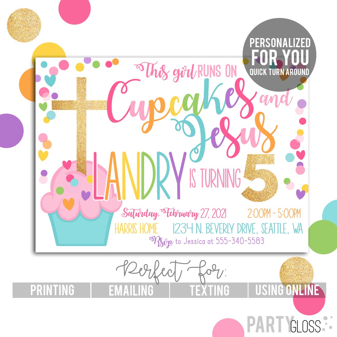 Cupcakes and Jesus Birthday Party Invitation, Cute Christian Invite ...