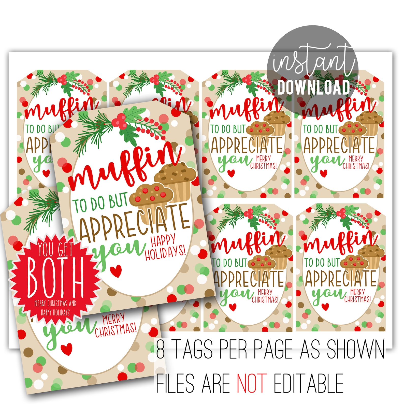 Muffin Christmas Printable Tags Christmas Muffin Tag Team | Etsy