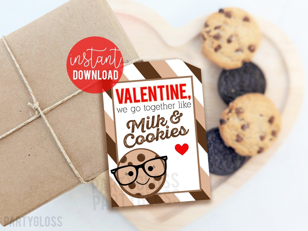 Valentine's Day Printable Cookie Tag Milk and Cookies Valentine Class ...