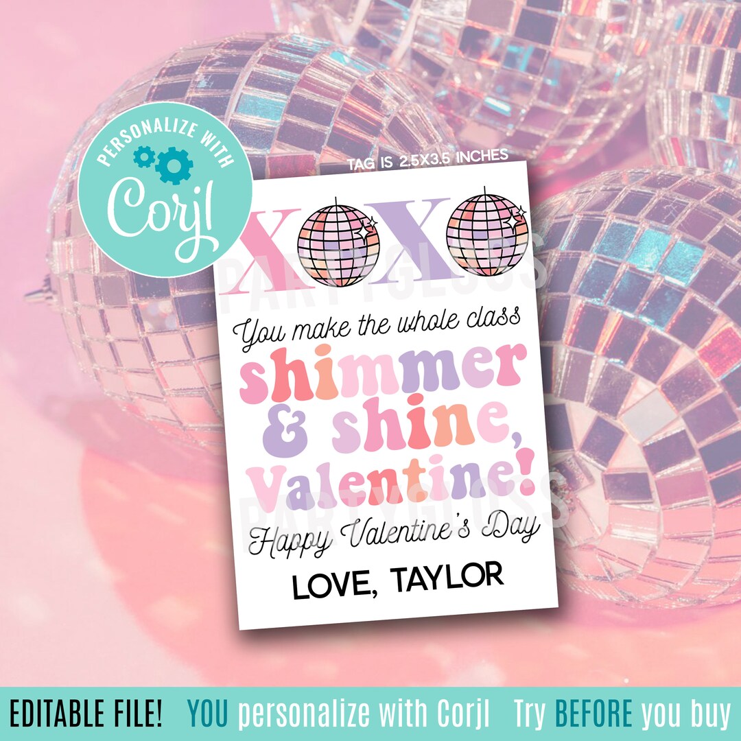 Editable Shimmer and Shine Valentine's Day Printable Gift Tags Disco ...